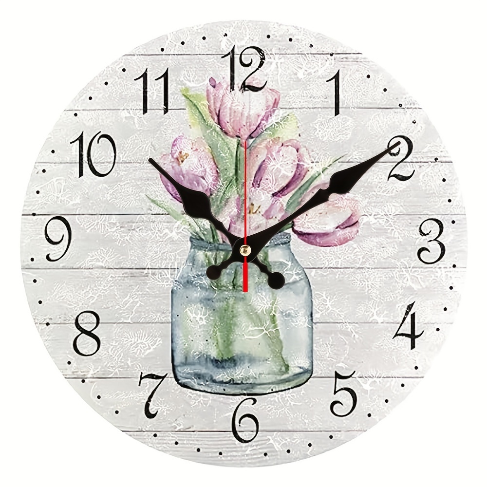 Wall Clock Retro Rustic Tulip Silent Non ticking Decorative - Temu ...