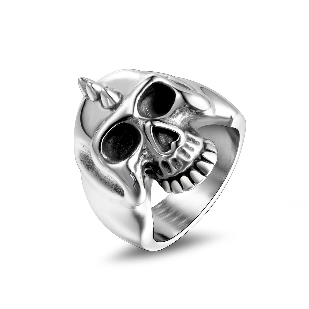 Classic Rooster Skull Titanium Steel Ring Halloween Ornament - Temu ...