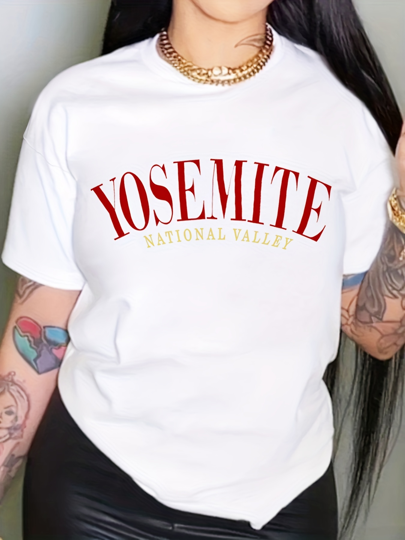 レタープリントクルーネックtシャツ、 ルーズ半袖サマーtシャツ 、婦人服 Temu Japan