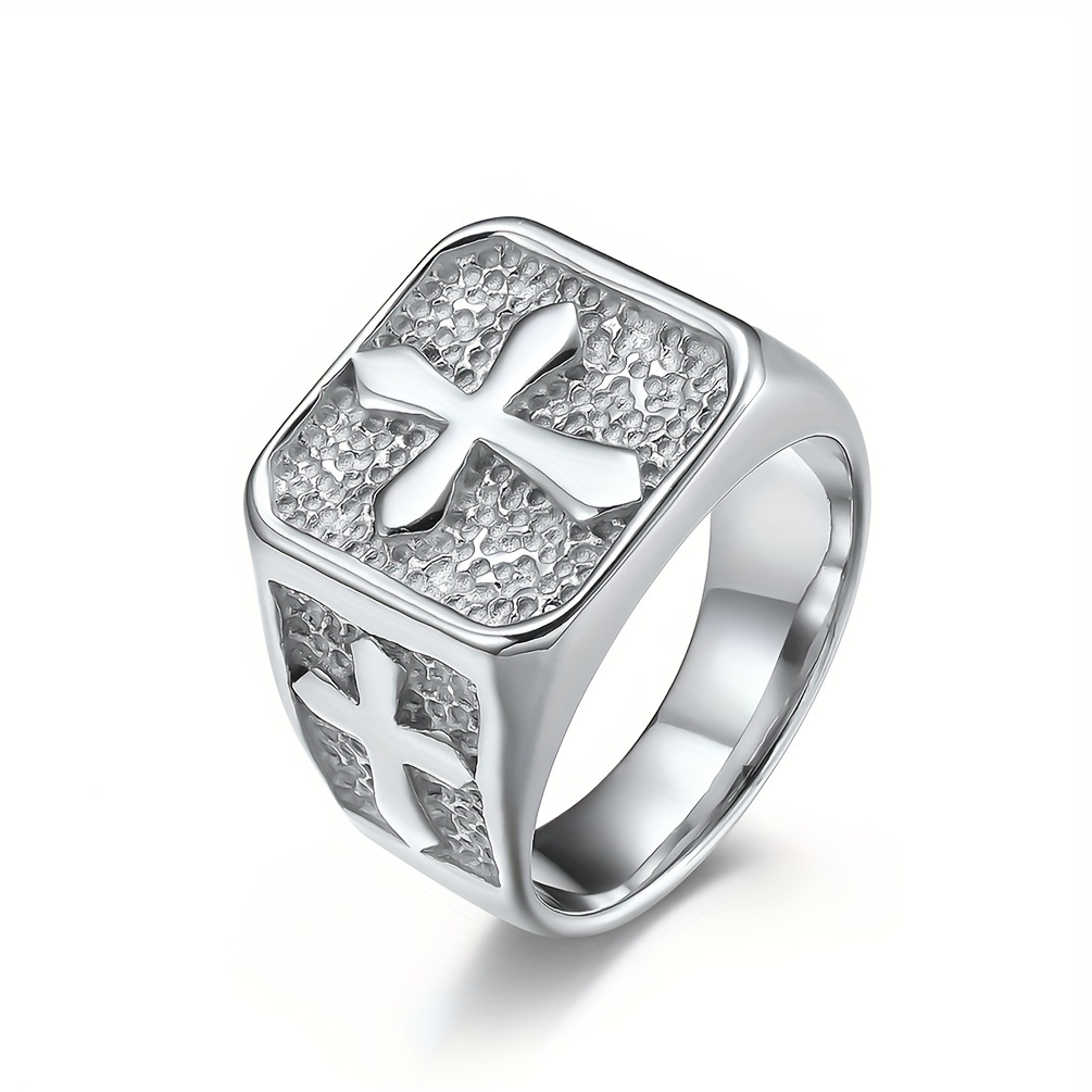 1pc Simple Stainless Steel Cross Ring Cadeau Bijoux - Temu France