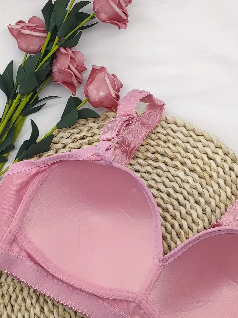 Simple Contrast Lace Floral Patch Bra Comfy Breathable Temu