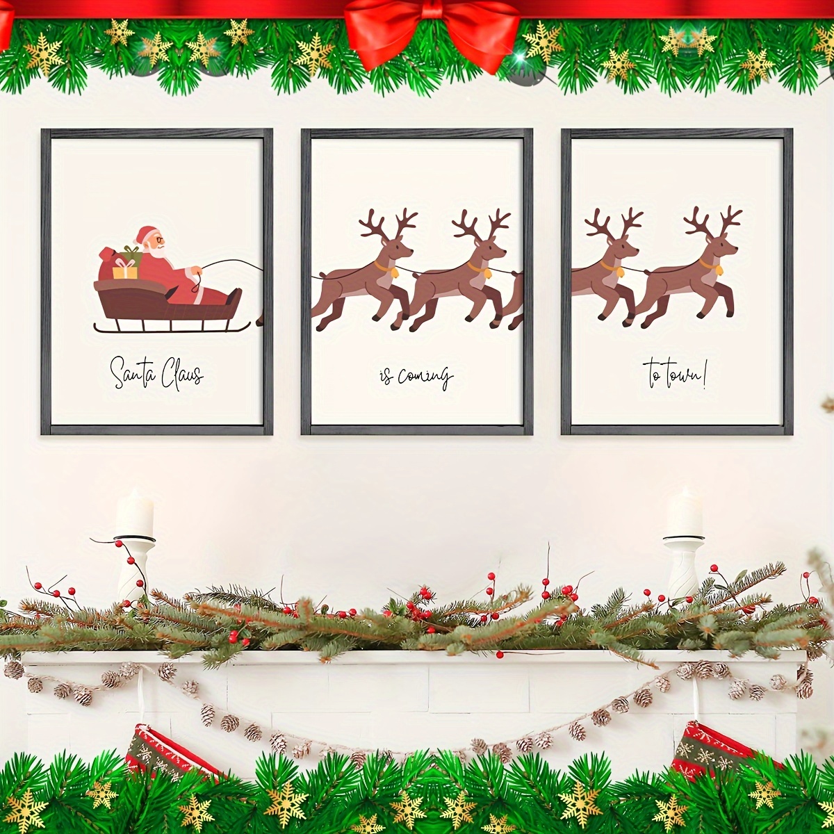 Christmas Style Santa Reindeer Art Poster Pattern Canvas - Temu Portugal