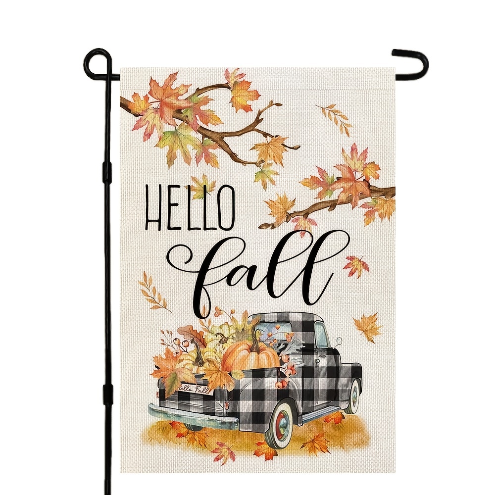 Fall Thanksgiving Plaid Truck Garden Flag Orange Leaves - Temu Australia