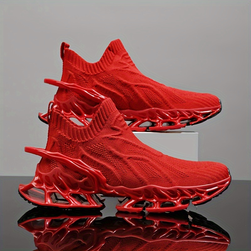 Men's Solid Shock Absorption Blade Type Shoes, Breathable Lace Up Non ...