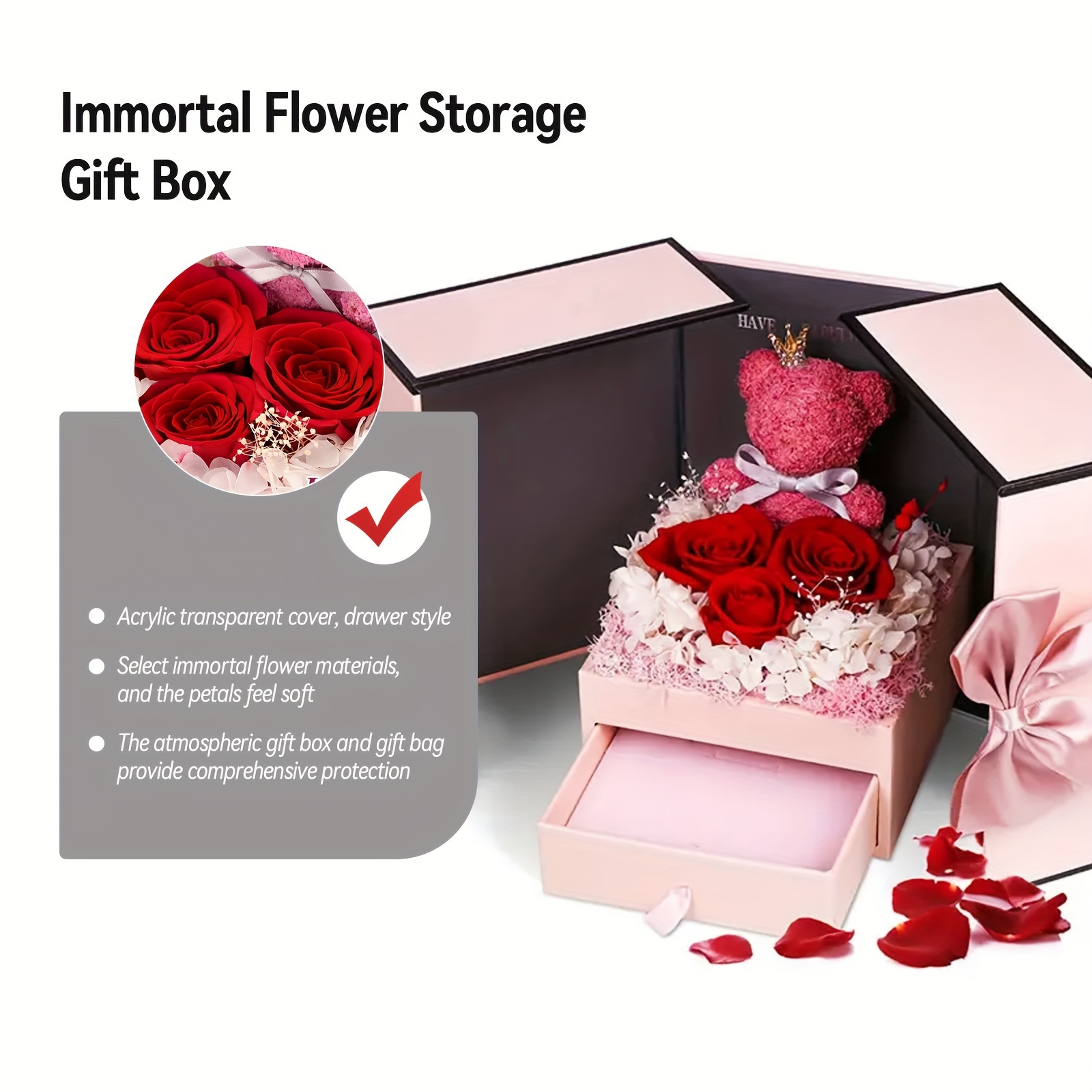 1set Bear Style Red Rose Artipisyal Na Bulaklak Na May Pulang Kwintas ...