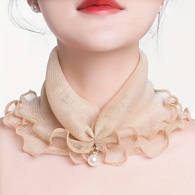 Ruffle Lace Neck Gaiter Imitation Pearl Pendant Decor Mesh - Temu Canada