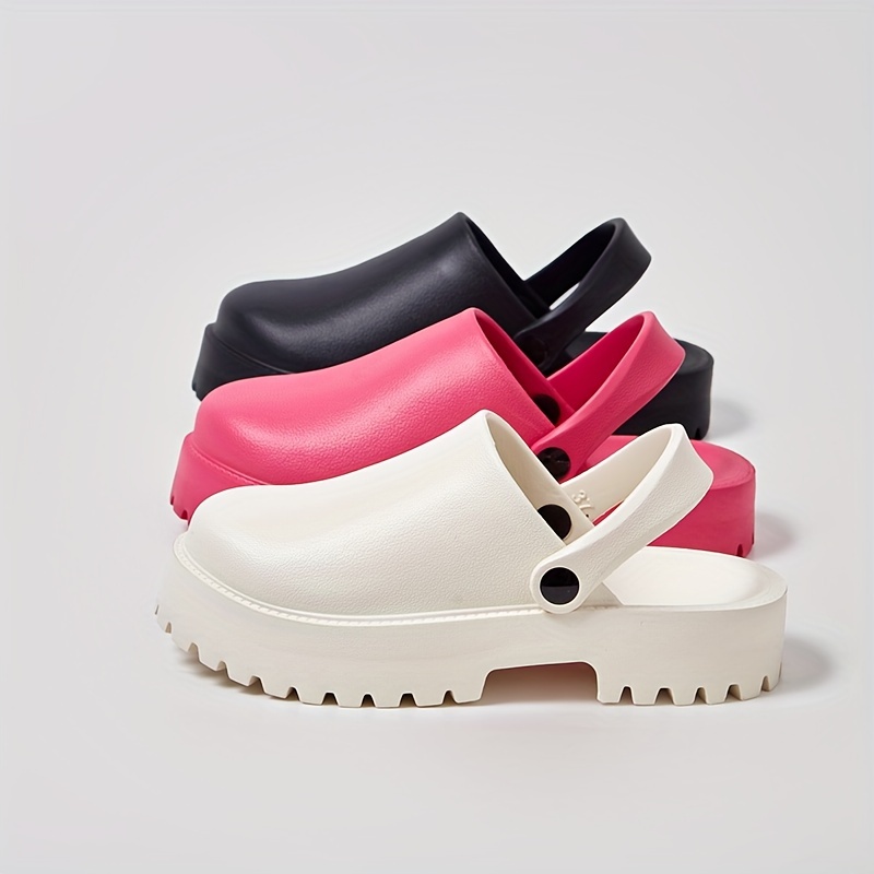 Women s Stylish Platform Slides Solid Color Round Toe Slip - Temu Australia