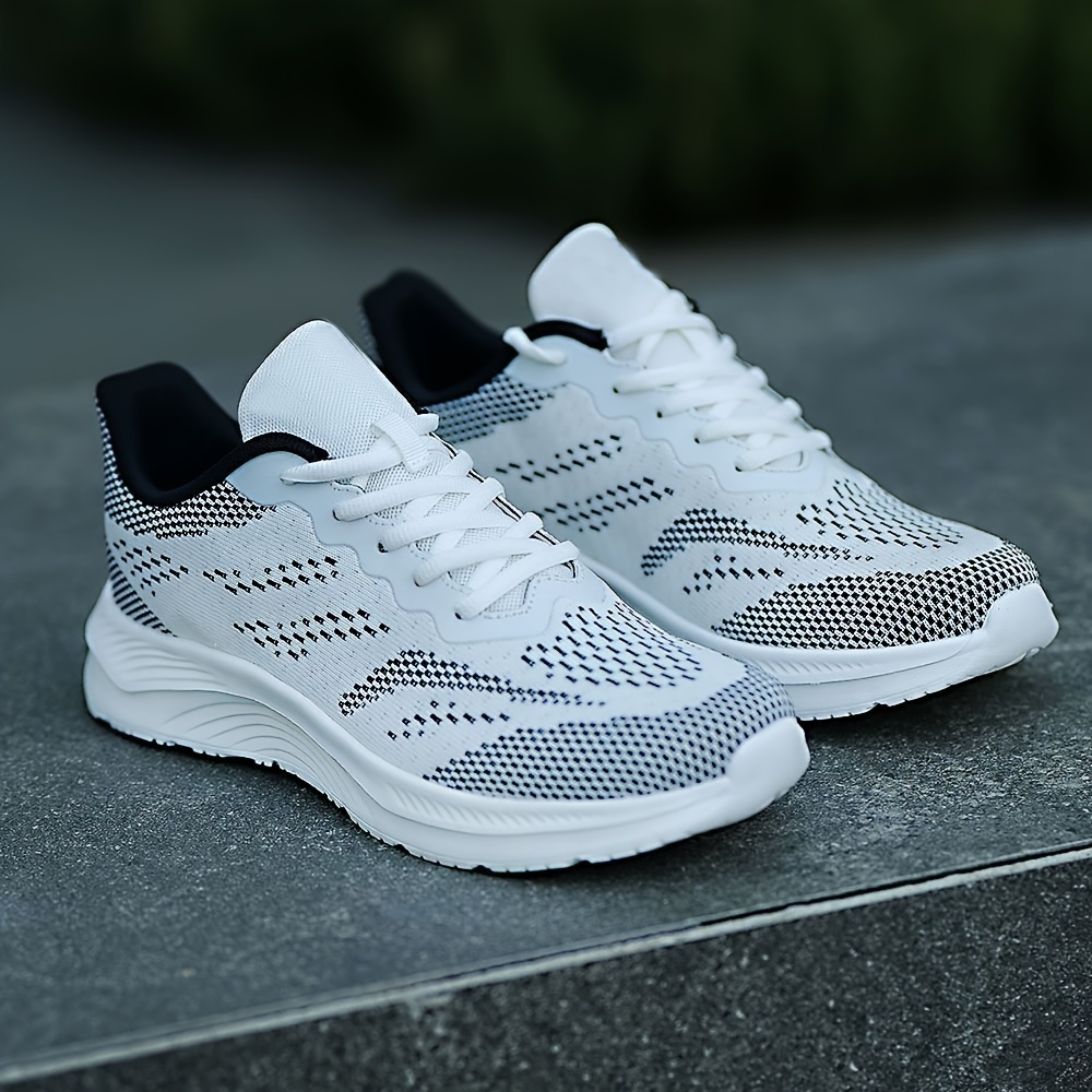 Men's Trendy Woven Knit Breathable Sneakers, Comfy Non Slip Lace Up ...