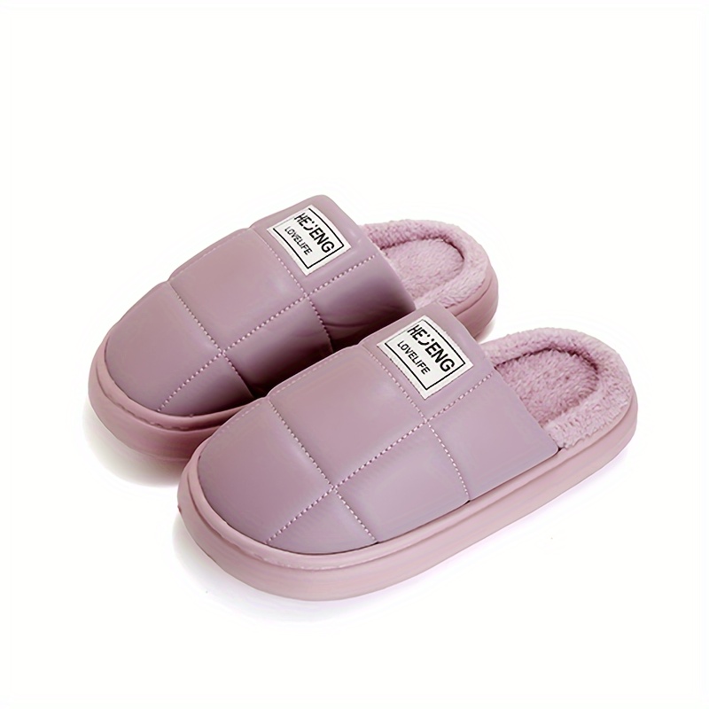 Quilted Plush Lined Flatform Slippers Solid Color Closed Toe - Temu ...
