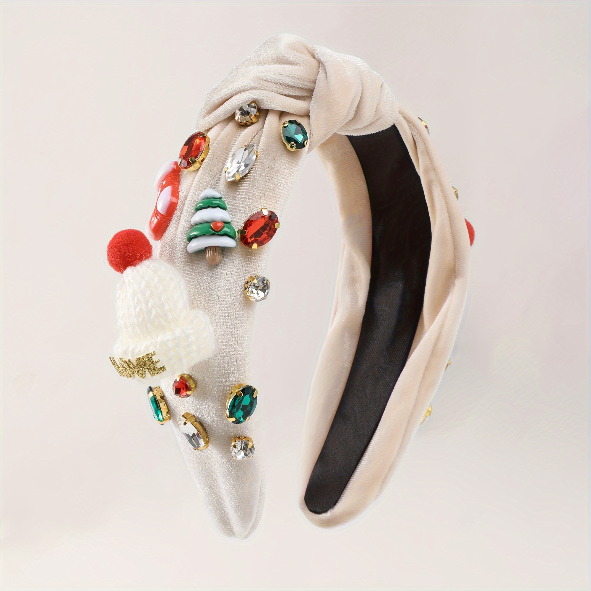 Christmas Headband Knotted Hair Hoop Faux Pearl Rhinestone - Temu ...