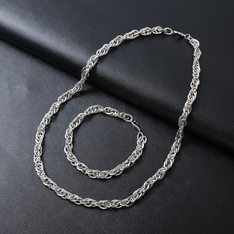 Silvery Plated Creative Chain Bracelet Necklace Jewelry Set, Fashion ...