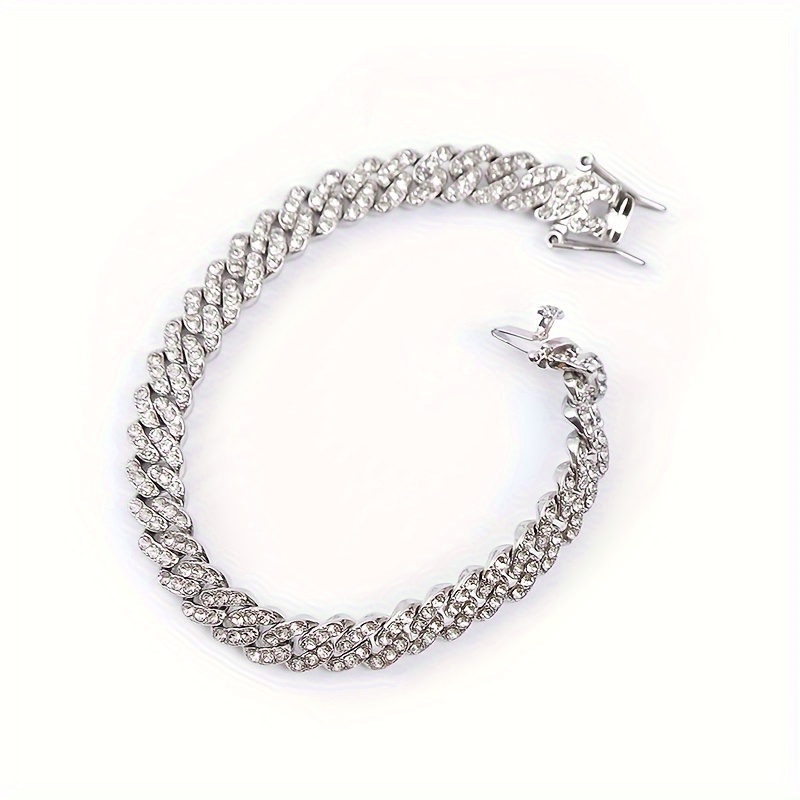 Alloy Classic Hip Hop Street Rhinestone Cuban Chain Bracelet - Temu ...