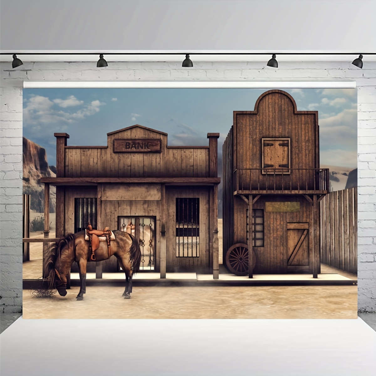 Vintage Western Wooden House Backdrop Retro Western Bank - Temu