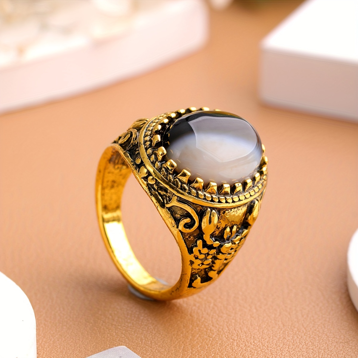 Vintage Alloy Ring Retro Golden Pattern Ring - Temu United Kingdom