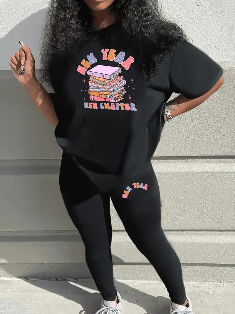 Graphic Print Two Piece Set Short Sleeves T Shirt Pants Temu Canada