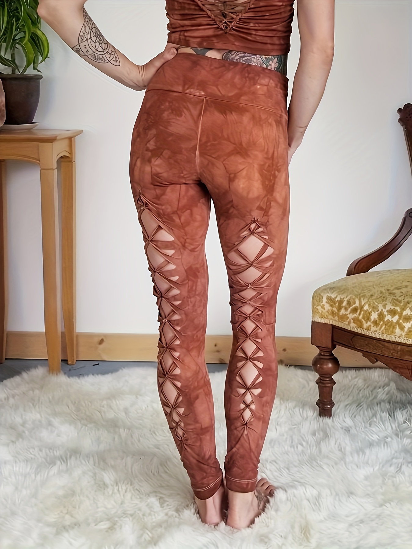 women's high waist tie dye print leggings stretchy casual - Temu Australia