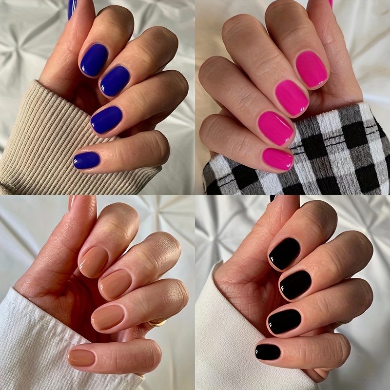 Solid Color Glossy Nails Black Green Blue Mixed - Temu Australia