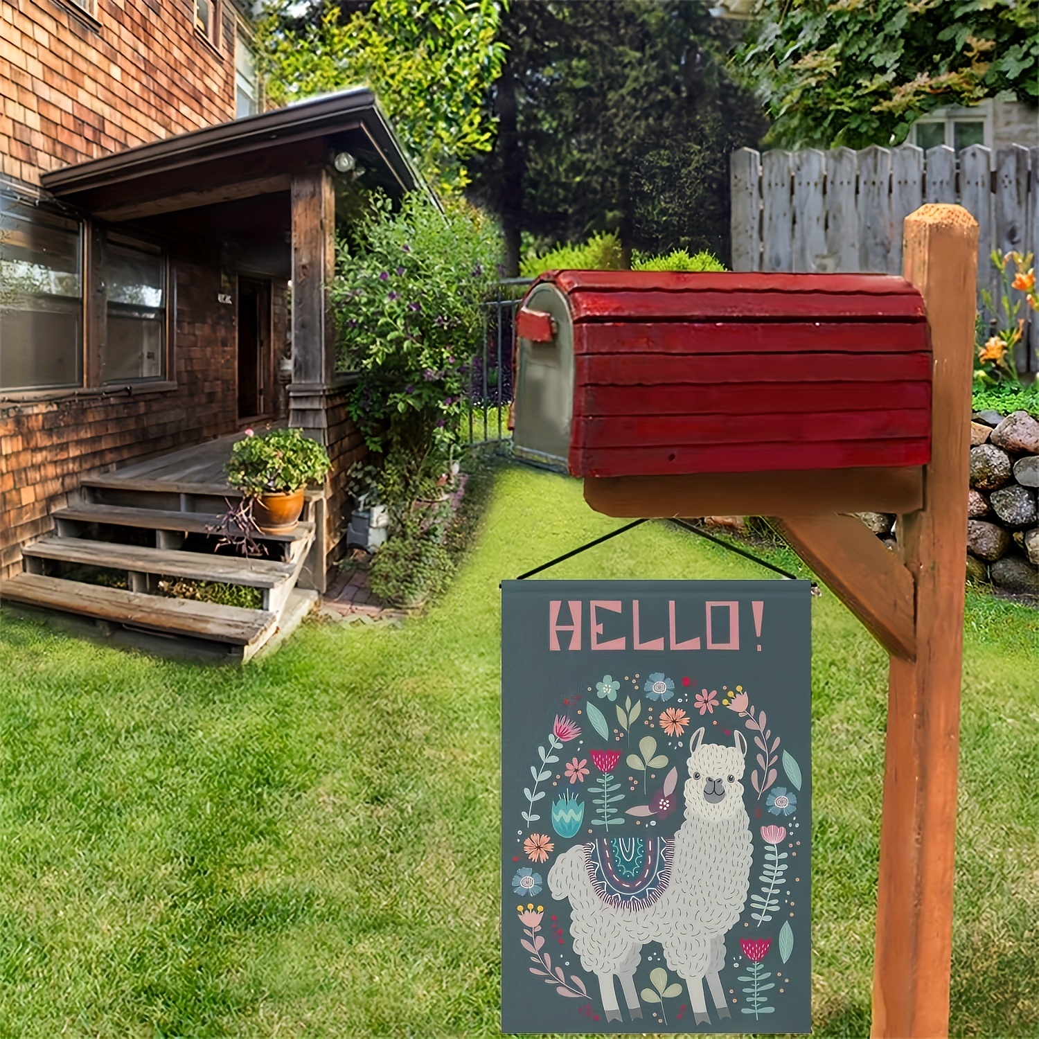 Double Sided Yard Garden Flag Hello Cute Llama Flowers Home - Temu ...