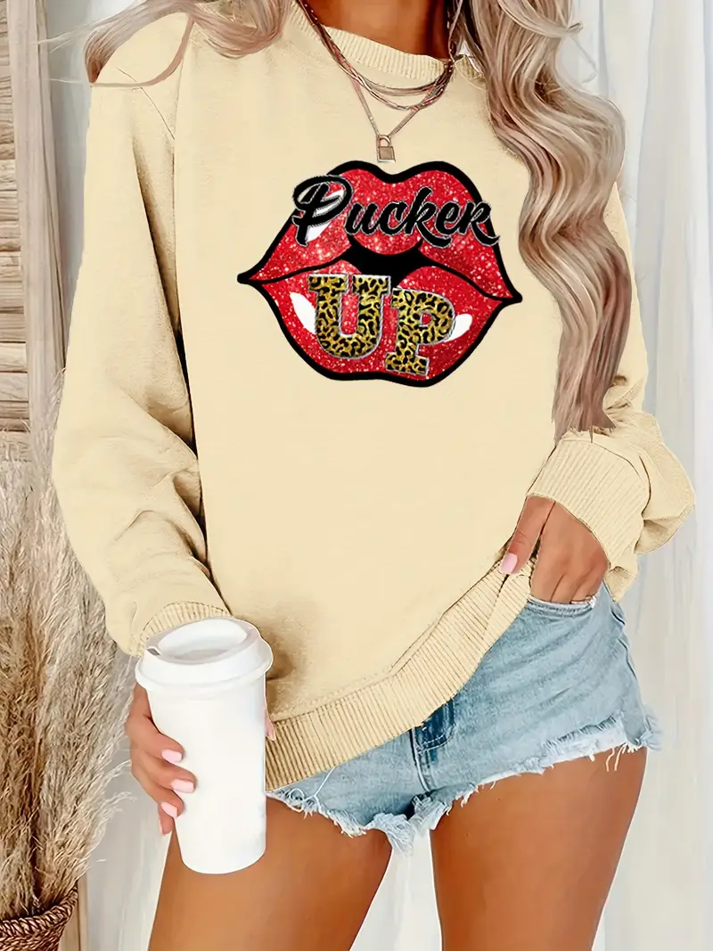 Plus Size Graphic Print Sweatshirt Crew Neck Casual Temu Denmark