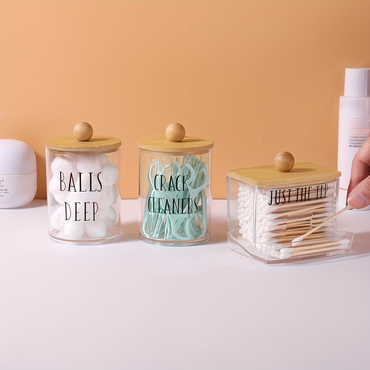 Cotton Swab Holder Cotton Round Pad Dispenser Bamboo Lid - Temu