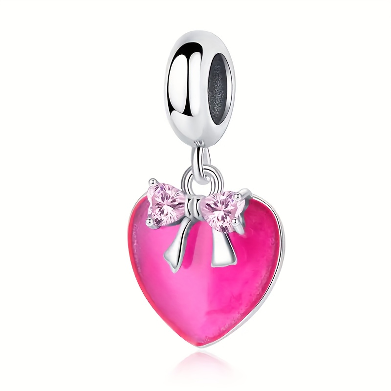 925 Sterling Silver Rose Red Love Pendant Diy Bow Charm - Temu Denmark