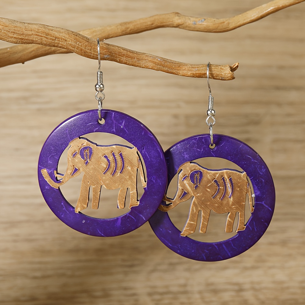 Dangle Earrings Wooden Pendant + Elephant Design Multi - Temu United ...