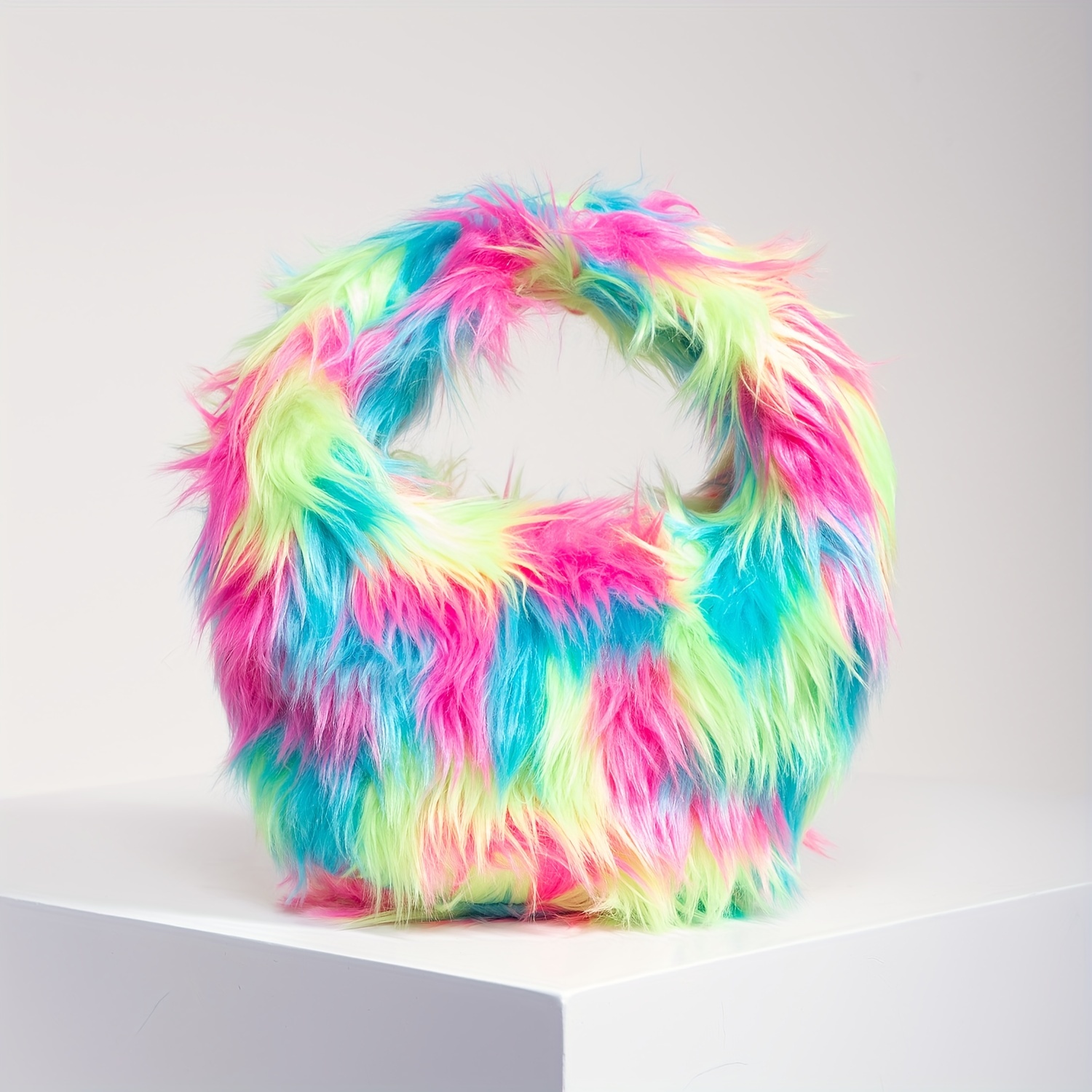 Stylish Tie Dye Plush Satchel Bag Faux Fur Niche Design - Temu United ...