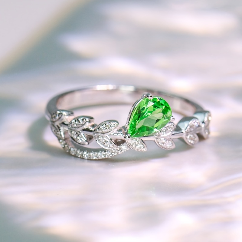 Creative Leaf Design Inlaid Zircon Ring Inlaid Green - Temu South Africa