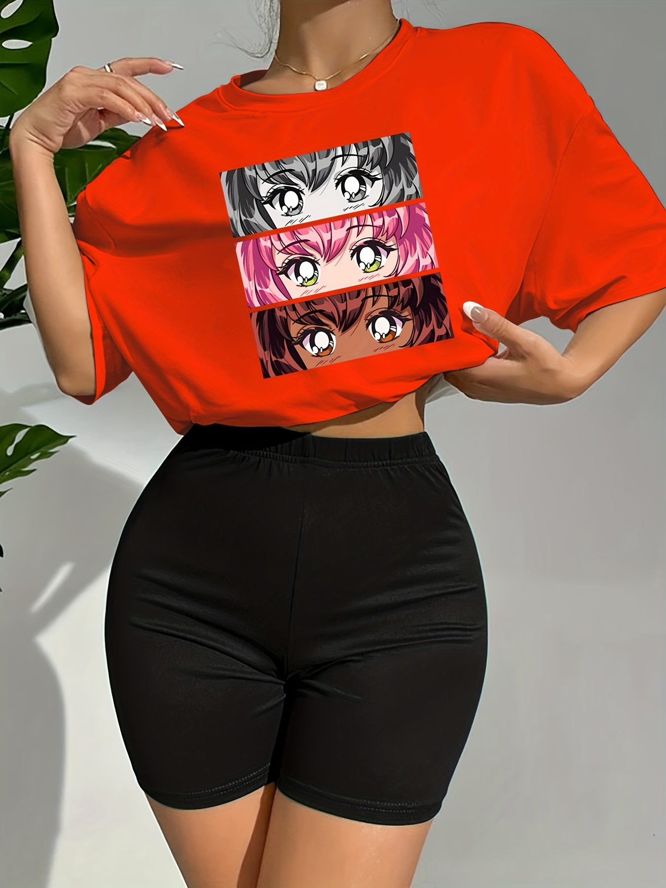 Cartoon Print Lounge Set Short Sleeve Crew Neck Top Elastic - Temu Norway