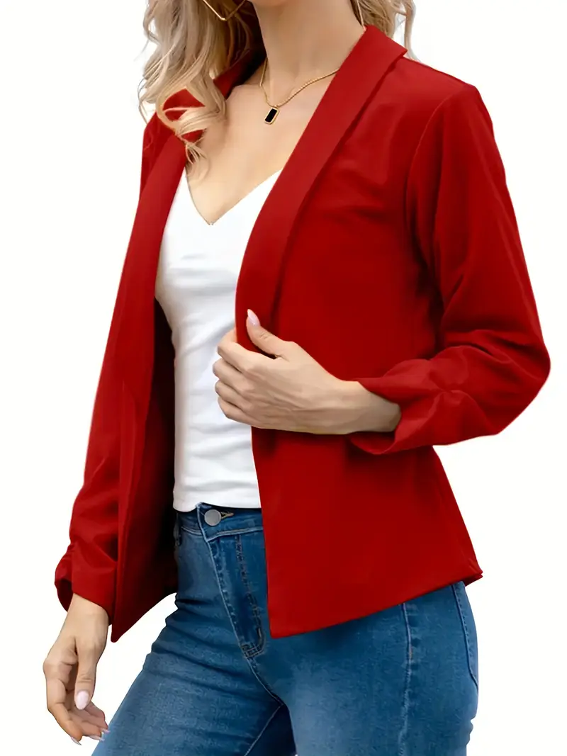 Solid Lapel Blazer Elegant Open Front Long Sleeve Work Temu