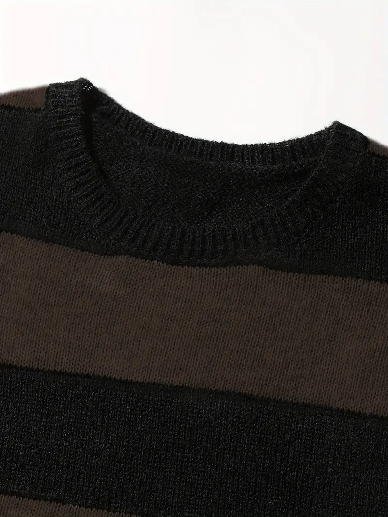 Preppy Retro Striped Pattern Knitted Sweater Mens Casual Temu