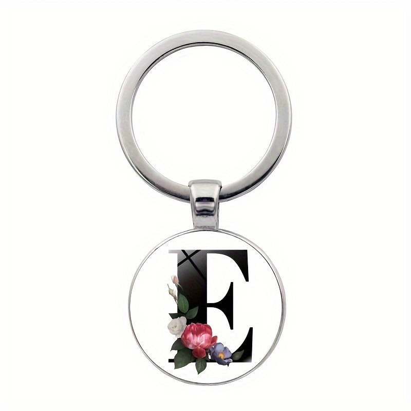 26 English Letters Floral Print Pendant Keychain Round - Temu United ...