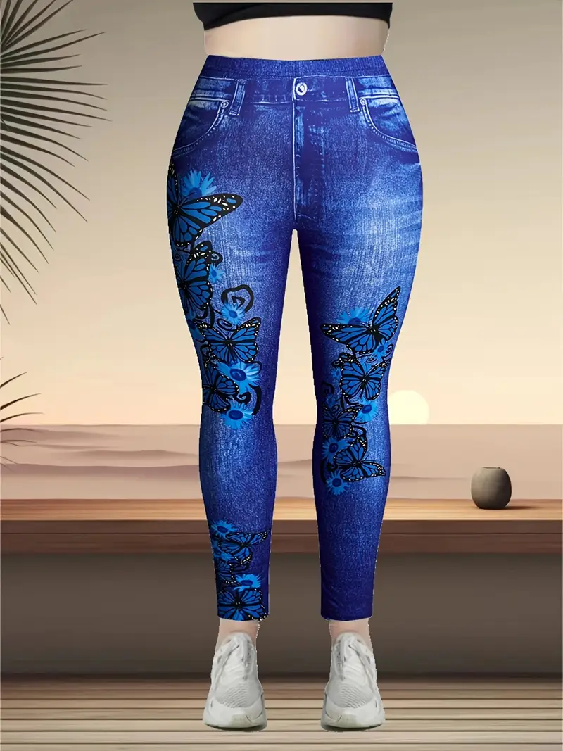 Butterfly Print Skinny Leggings Plus Size Casual Every Day Temu Australia