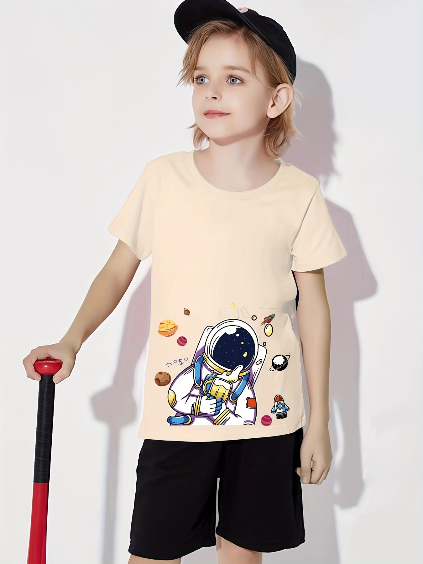 Kid's Casual Set Boy's Cartoon Astronaut Planet Print T - Temu Australia