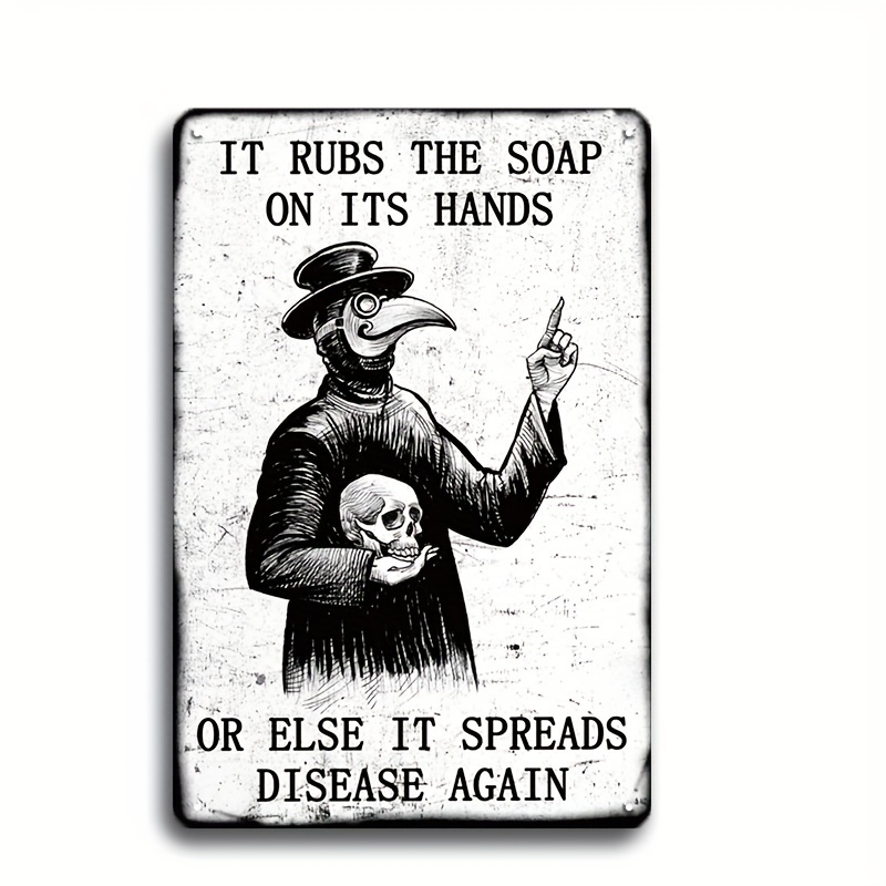 1pc Vintage Tin Sign Wash Your Hand Plague Doctor Wall Art Plague ...