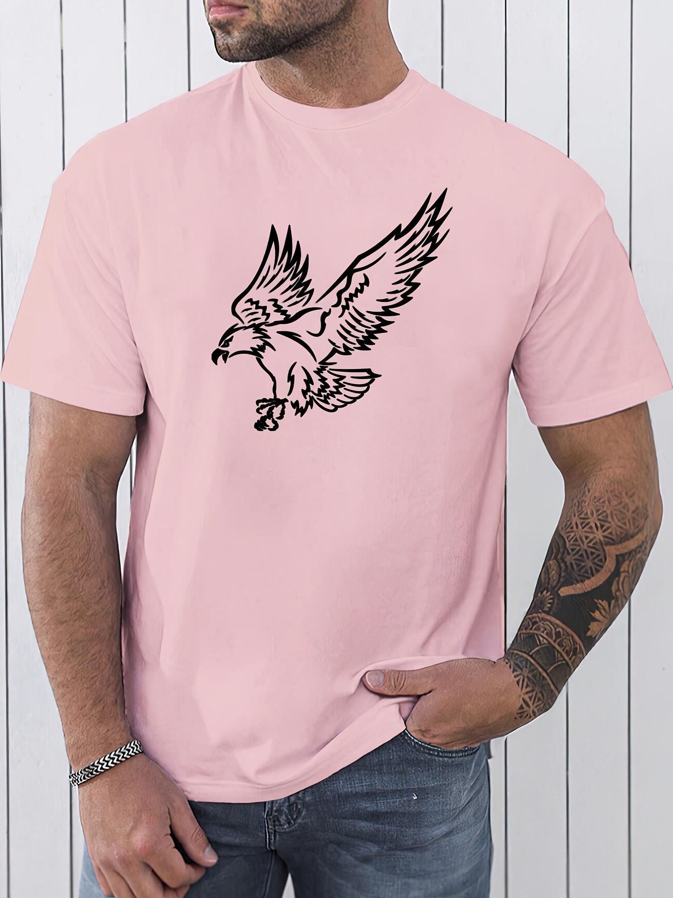 Eagle Print Men's Round Neck Short Sleeve Tee Fashion - Temu Ireland