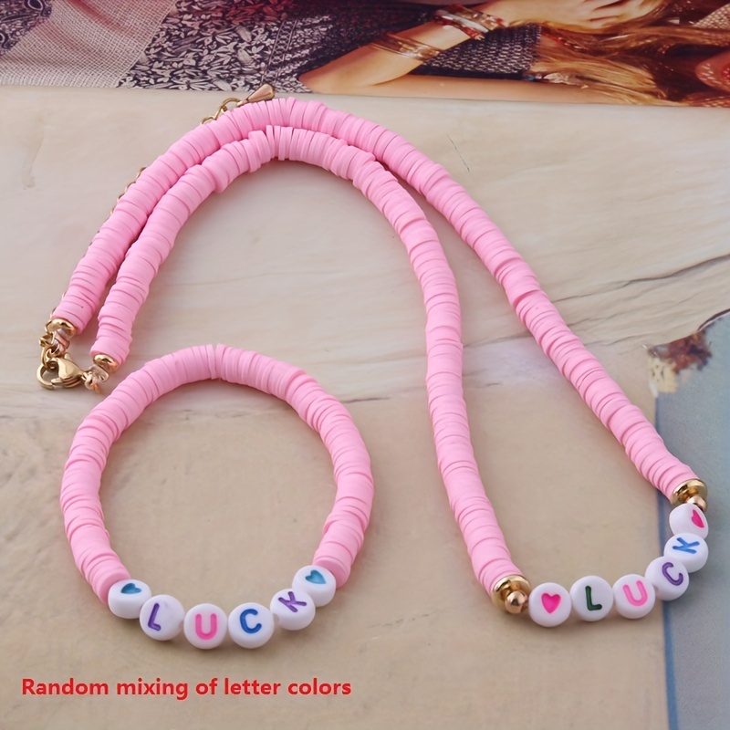 Bohemian Soft Pottery Letter Blessing Heart Print Halskette - Temu Germany