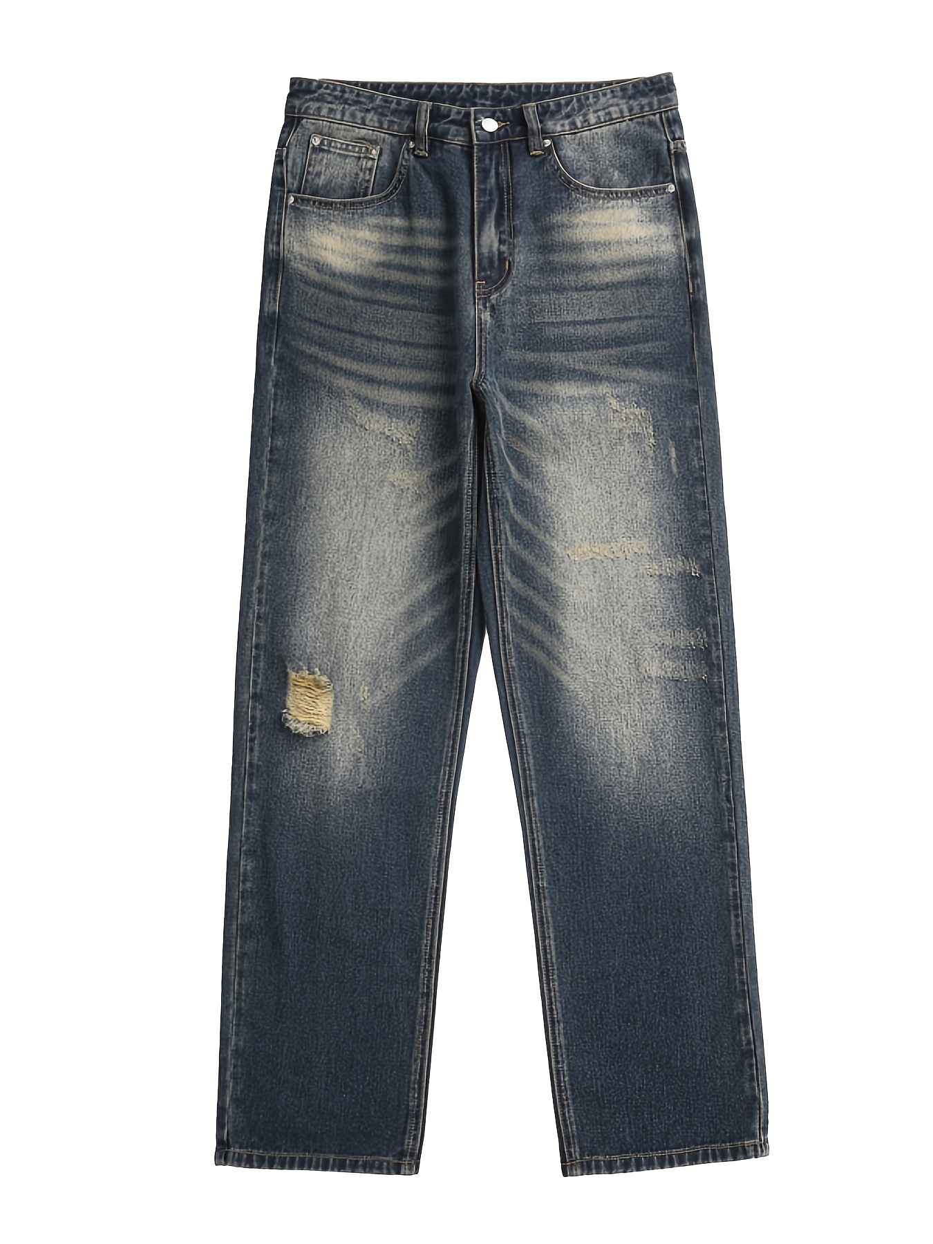 Mens Retro Faded Loose Fit Ripped Jeans Pockets Temu