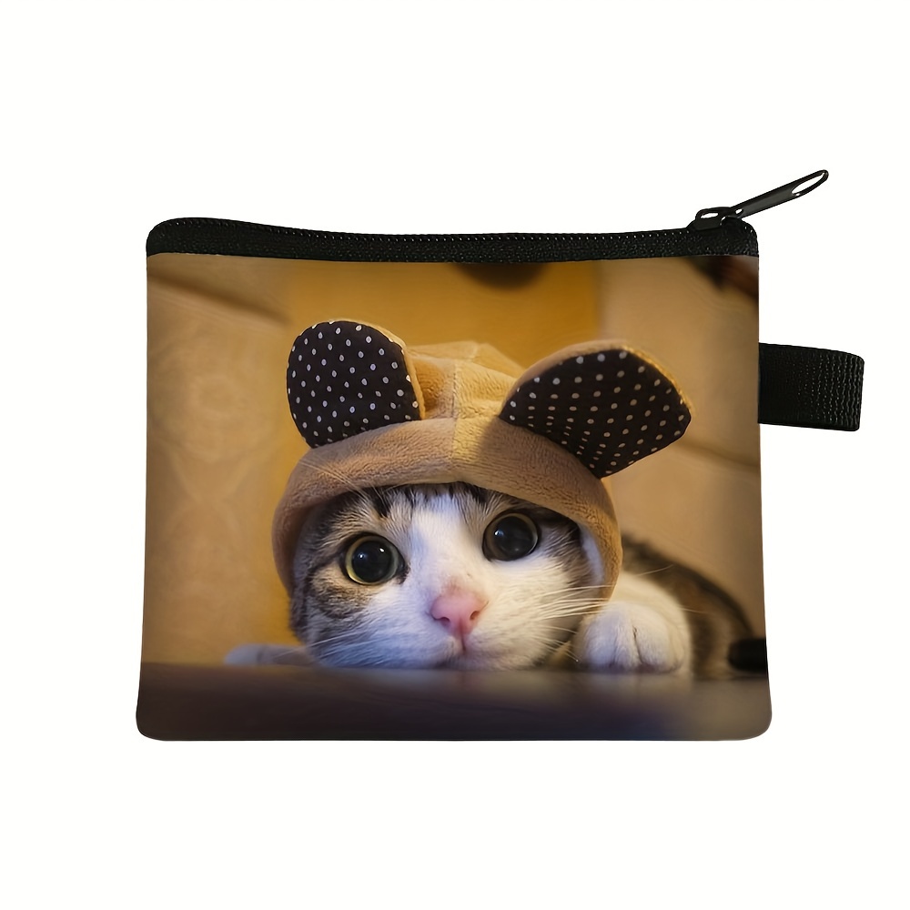 Cute Cat Print Coin Purse Portable Credit Card Holder - Temu United Kingdom