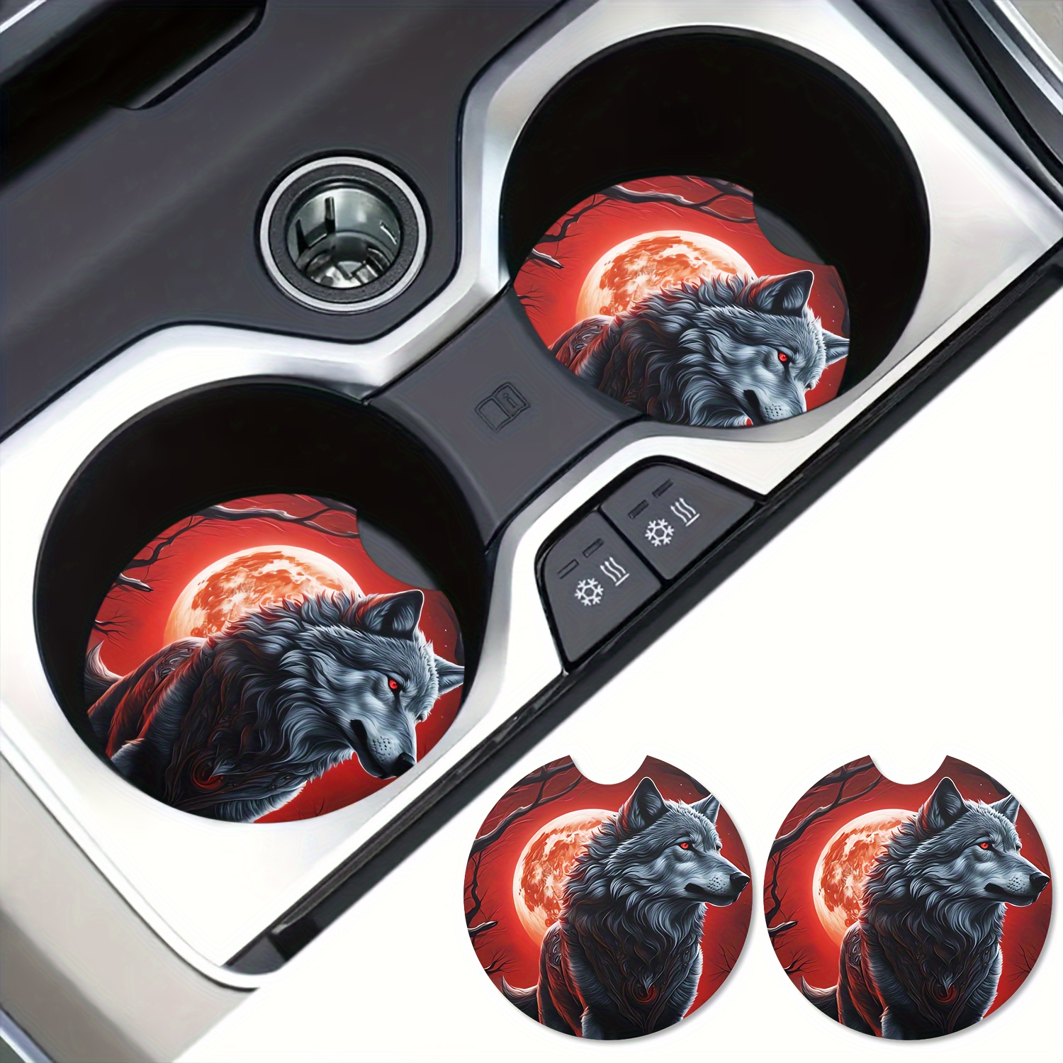 2pcgrey Wolf Red Moon Car Interior Accessories With - Temu Australia