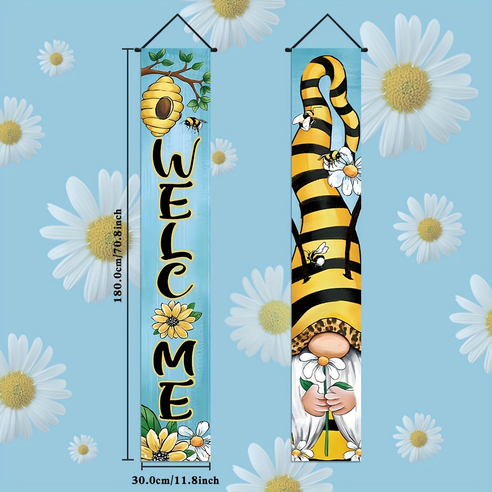 Welcome Spring Bee Gnome Porch Banner Polyester Sunflower - Temu