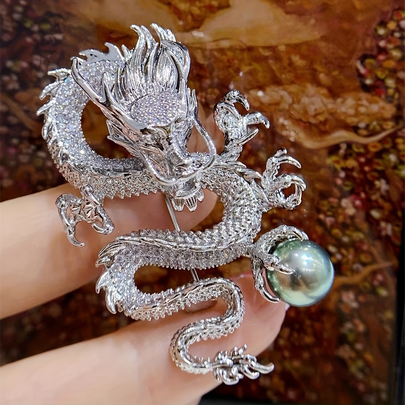 Chinese Style Dragon Shaped Copper Brooch Pin Inlaid Shiny Cz Elegant Temperament Corsage Brooch ...