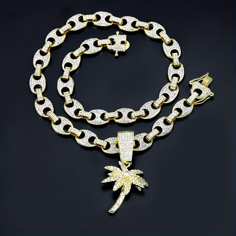 Iced Out Coconut Tree Pendant Necklace Gift For Men And Women - Temu ...