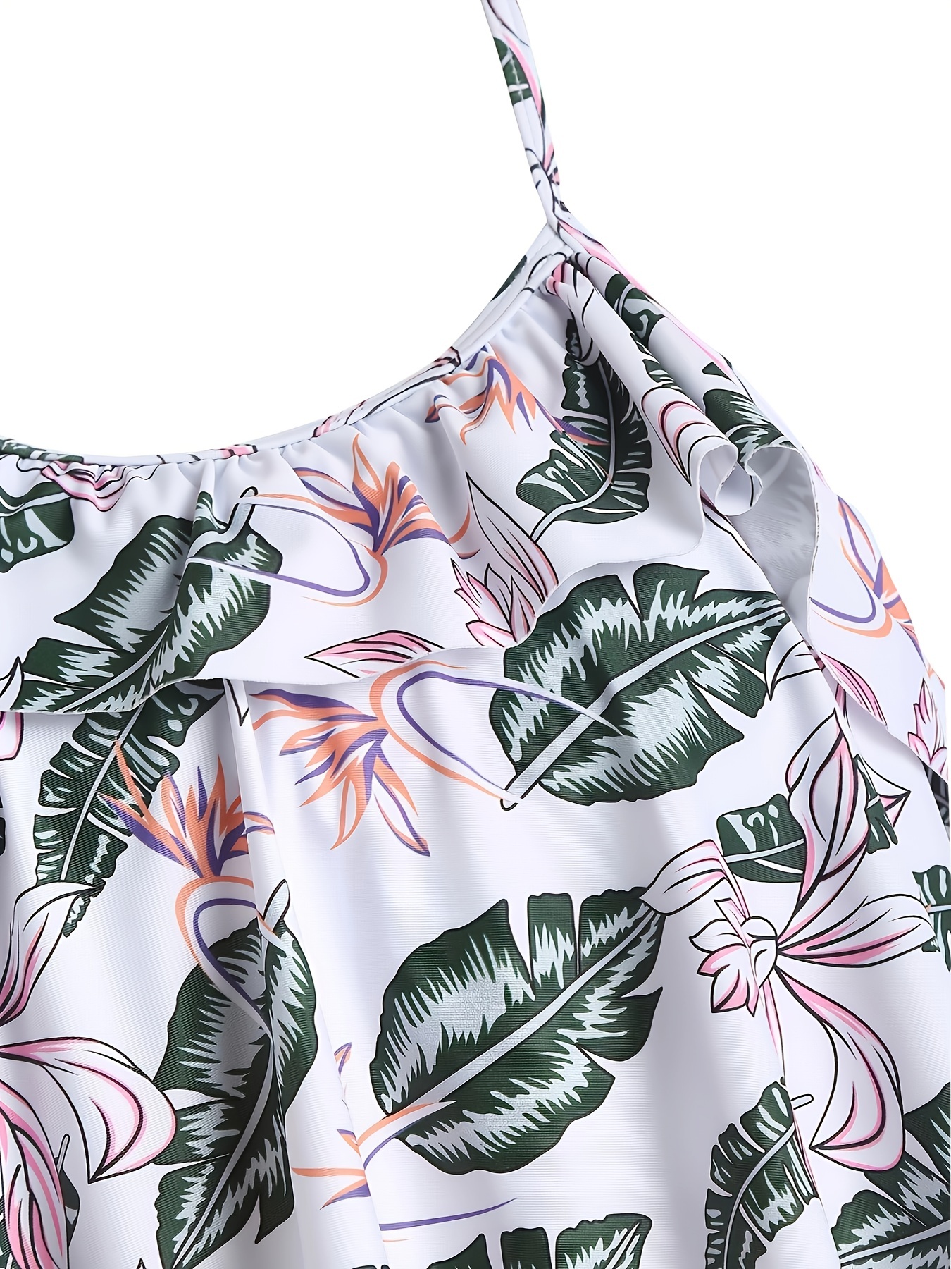 Tropical Print Ruffle Halter Tankini Ruched High Waist Tie - Temu New ...