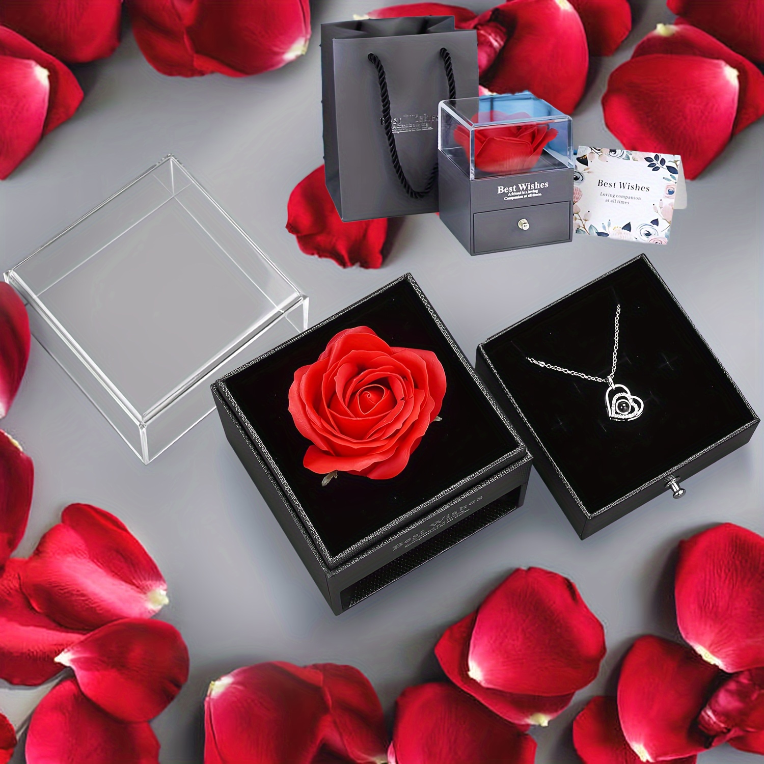 Artificial Red Rose Jewelry Boxes Love Necklace Gift Box - Temu New Zealand