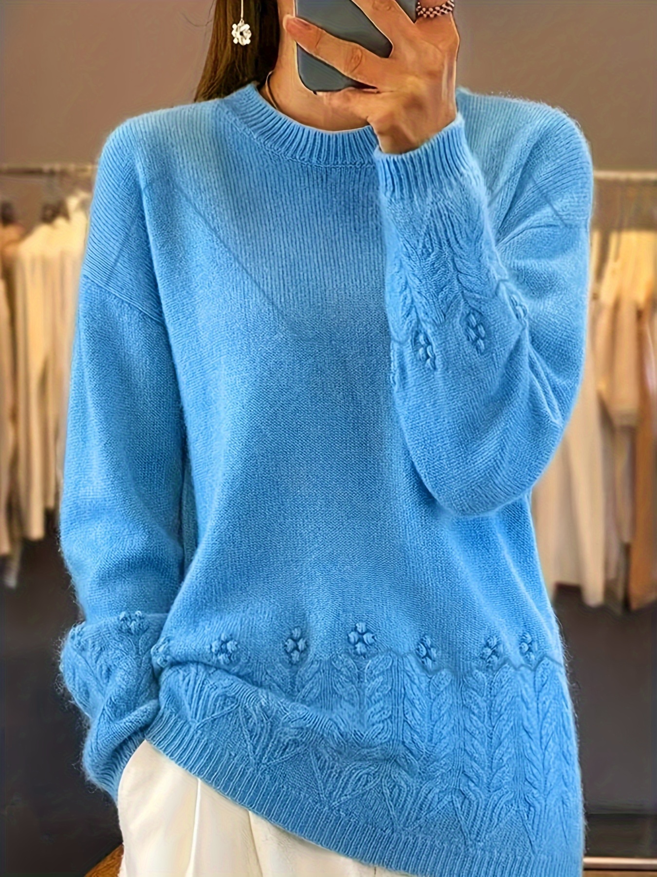 Solid Color Crew Neck Pullover Sweater Casual Long Sleeve Temu Canada