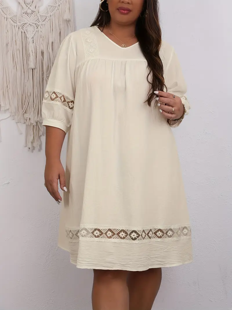 Plus Size Casual Dress Womens Plus Solid Contrast Lace Temu
