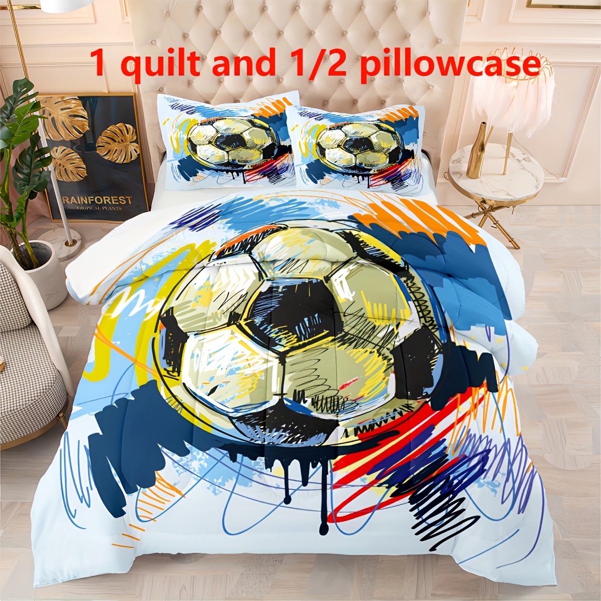 Fashion Comforter Set Graffiti Football Print Bedding Set - Temu Ireland