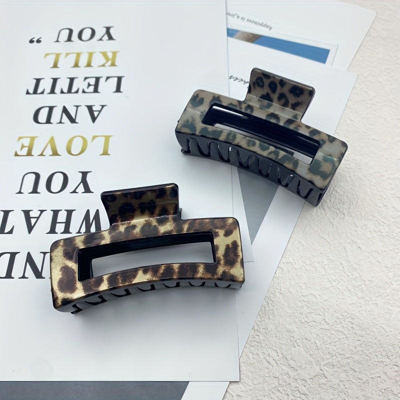 Leopard Printed Rectangle Hair Claw Clips Non slip Strong - Temu United ...