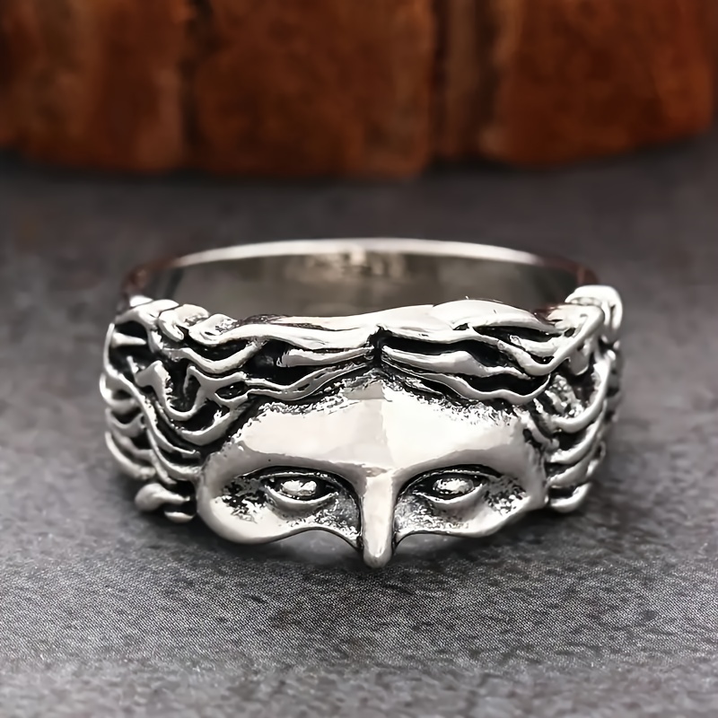 Vintage Alloy Silvery Half Face Ring Street Fashion Ring Men - Temu ...